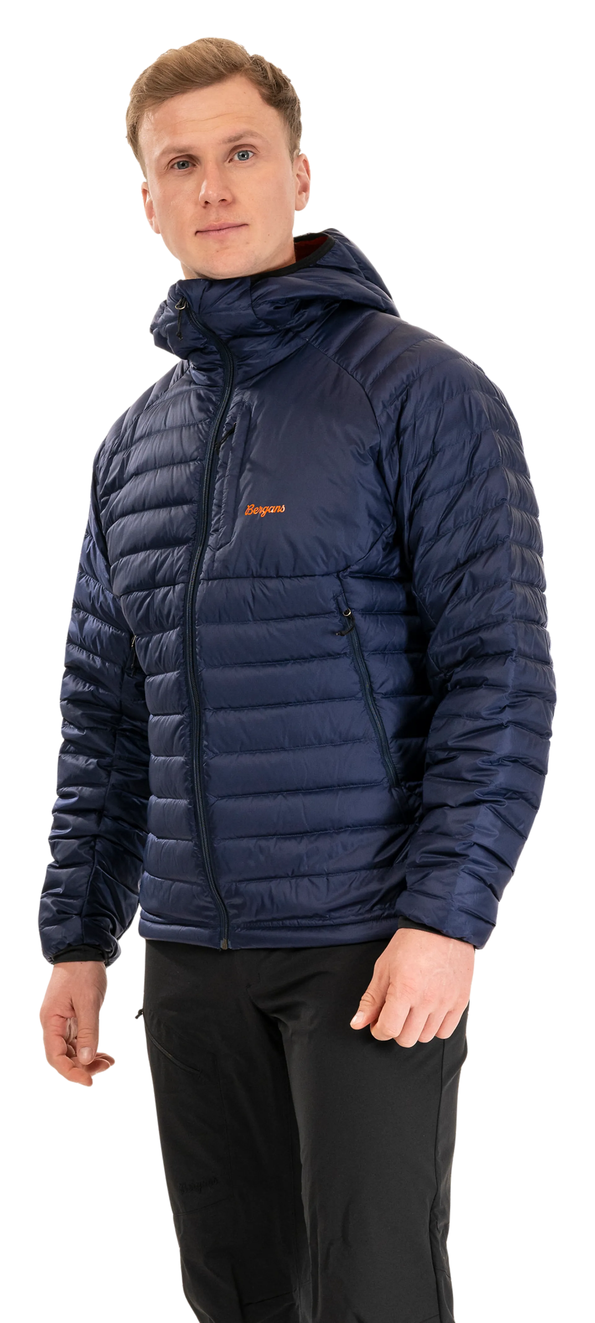 BERGANS OF NORWAY Vaagaa Light Down Jacket Hood Men Navy Blue/Alert ...