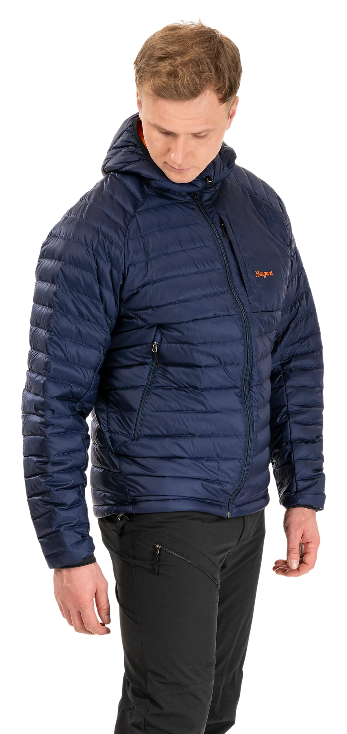 BERGANS OF NORWAY Vaagaa Light Down Jacket Hood Men Navy Blue/Alert ...